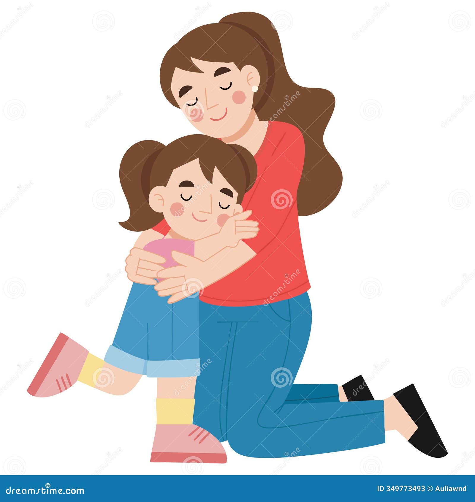 Cute Girl Hugging Mother Cartoon Illustration Stock Vector ...