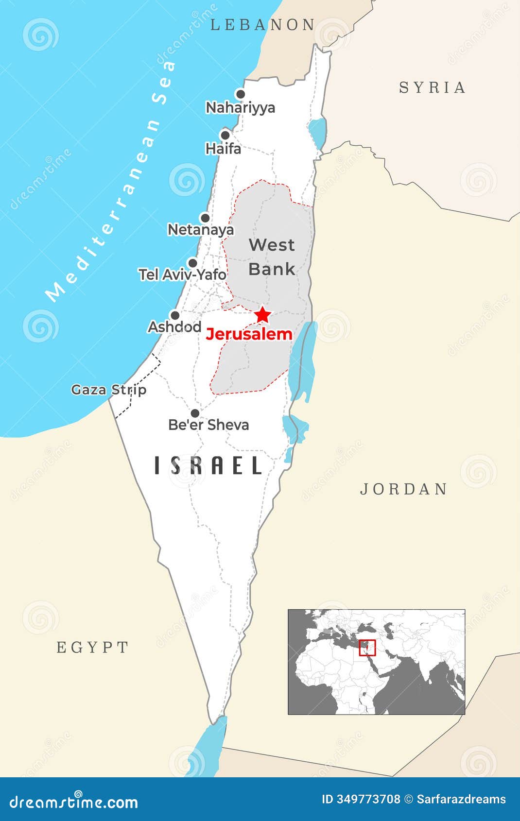 Israel Political Map and Capital Jerusalem with National Borders and ...