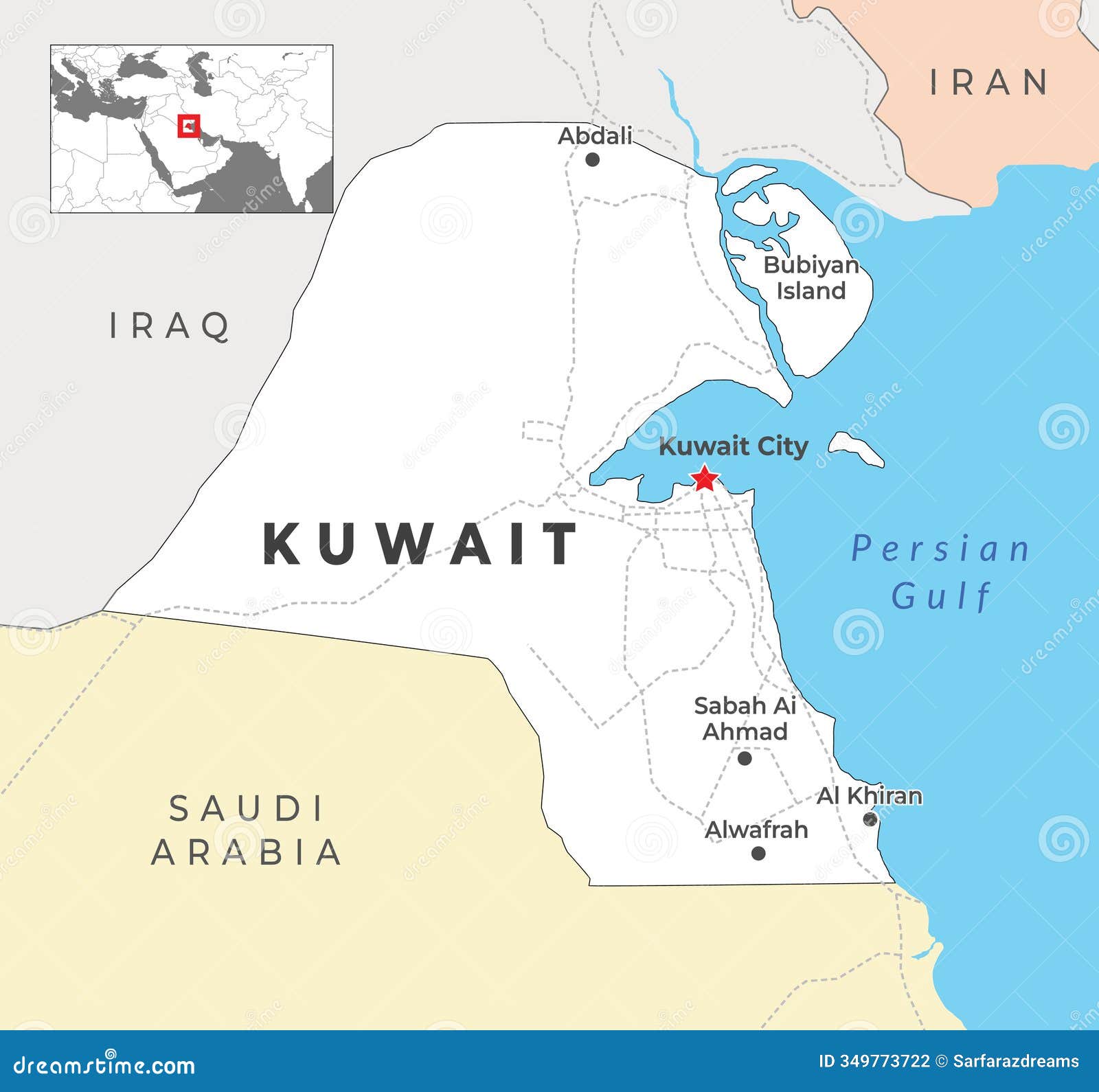 Kuwait Political Map With Capital Kuwait City, Most Important Cities ...