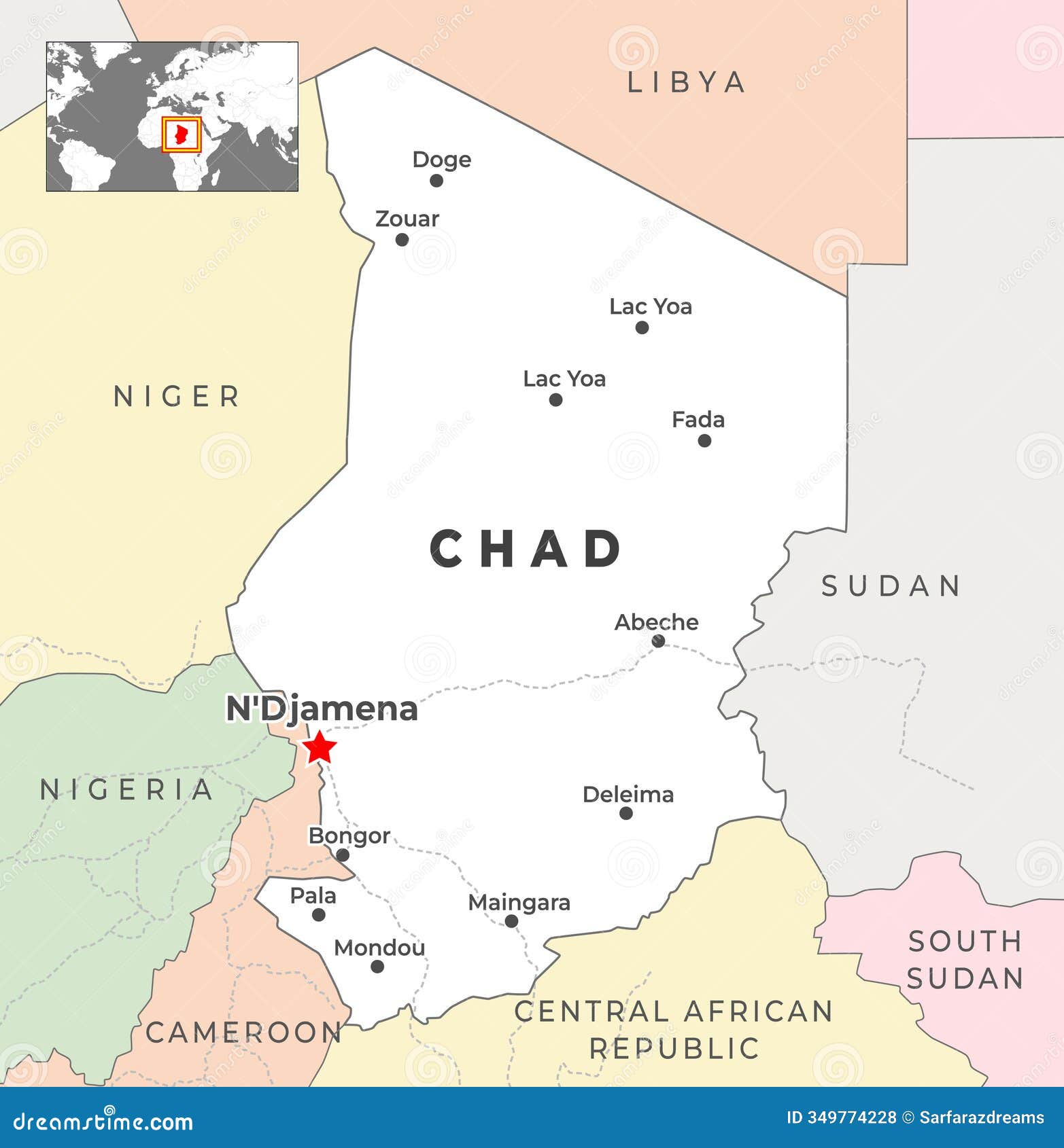Chad Political Map Of Administrative Divisions Vector Illustration ...