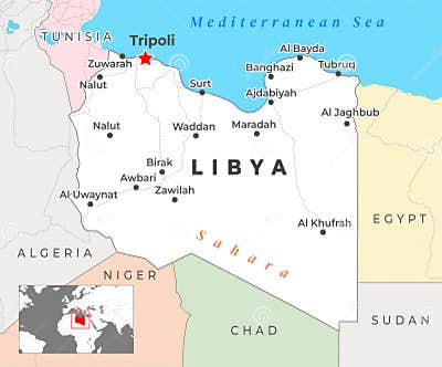 Libya Political Map with Capital Tripoli, Most Important Cities with ...