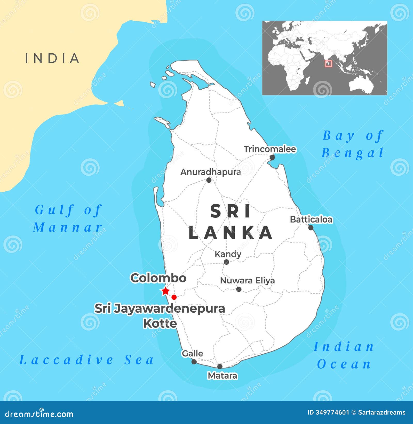 Sri Lanka Political Map with Capital Colombo and Sri Jayawardenepura ...