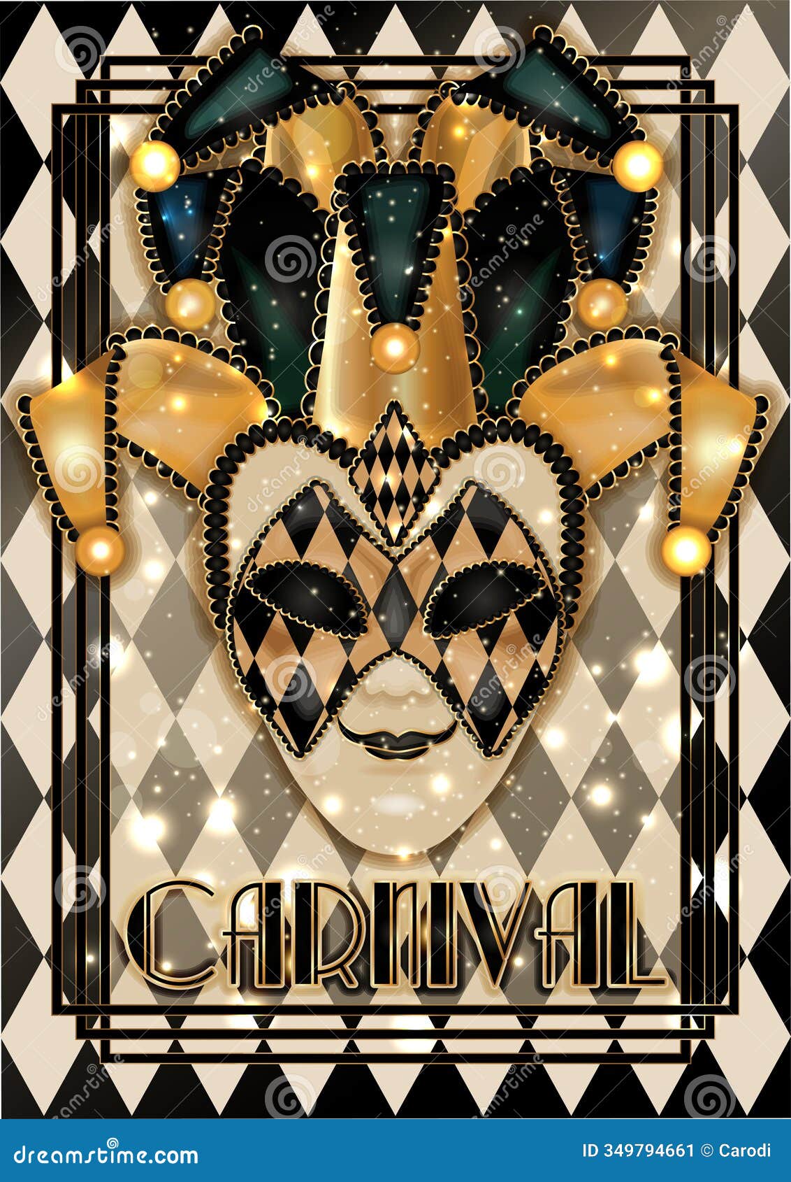Happy Carnival Mask Card in Art Deco Style Stock Vector - Illustration ...