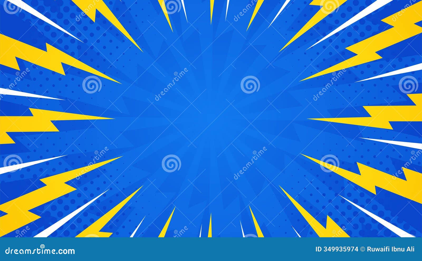Abstract Blue Comic Lightning Effect Background with Halftone. Pop Art ...