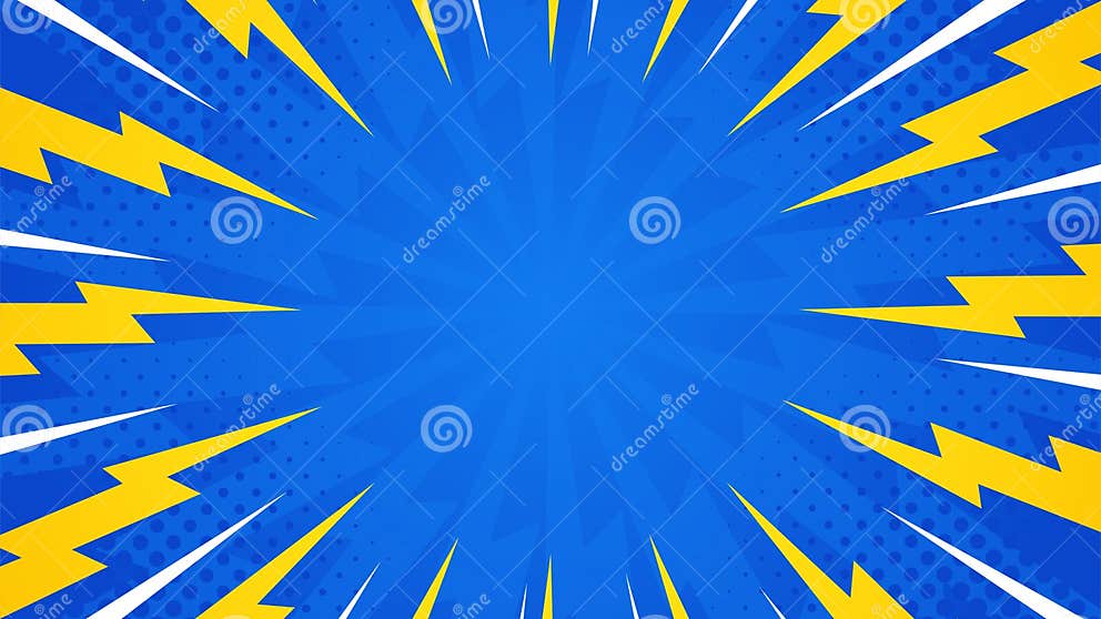 Abstract Blue Comic Lightning Effect Background with Halftone. Pop Art ...