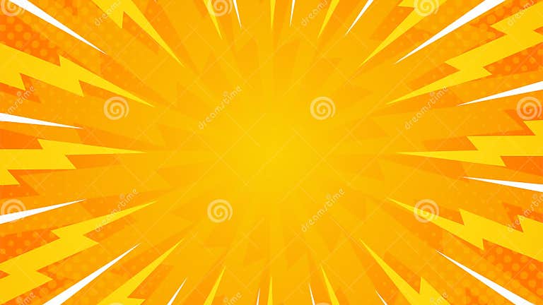 Bright Orange Comic Lightning Effect Background with Halftone. Pop Art ...