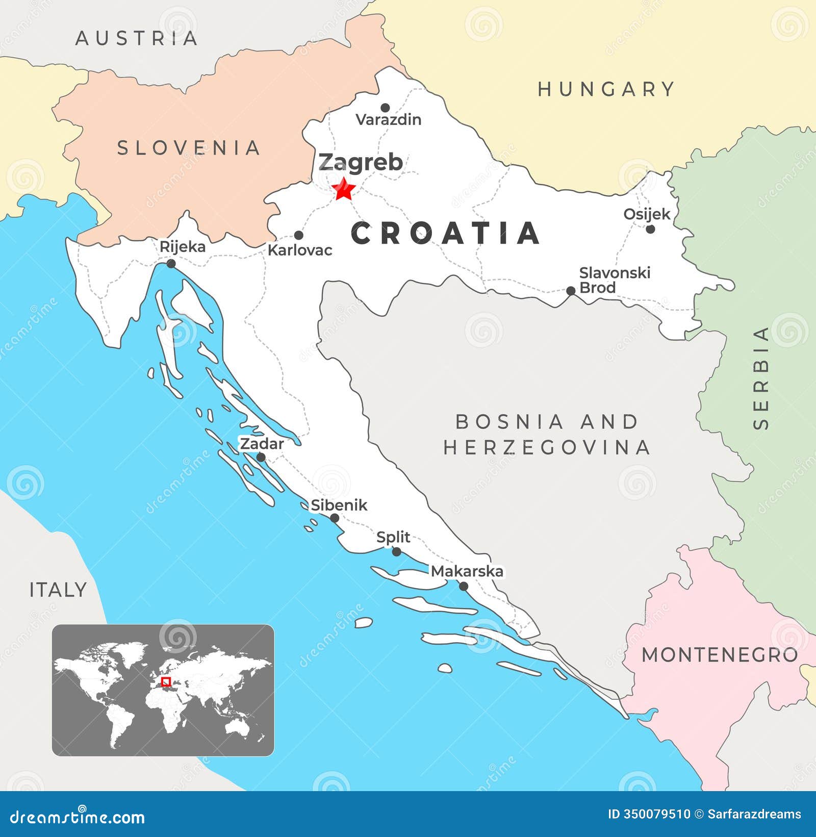 Croatia Map And Cities Cartoon Vector | CartoonDealer.com #33933607
