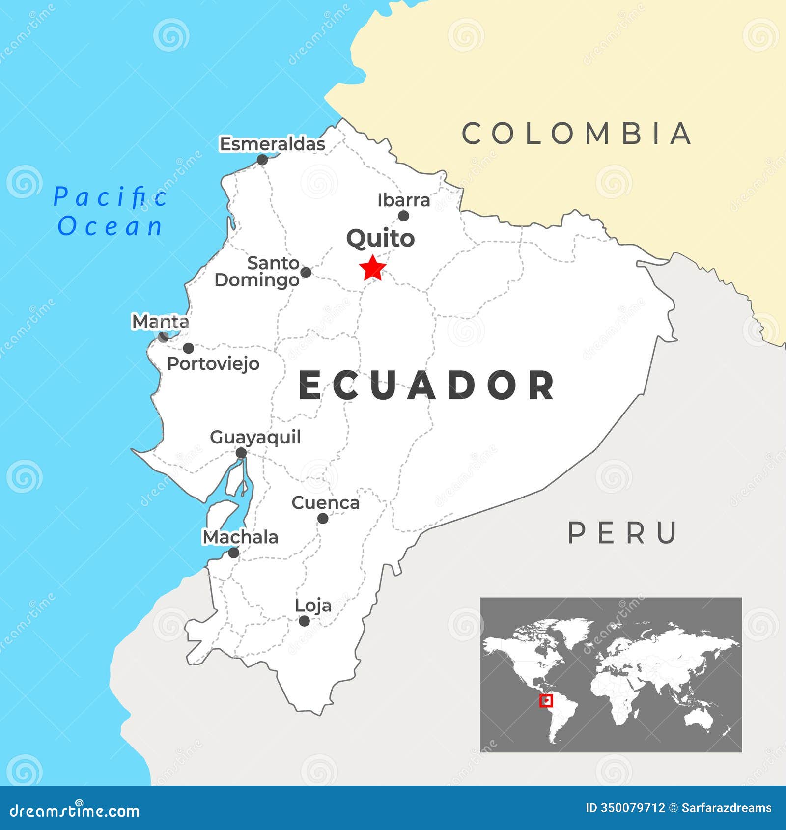 Ecuador Map with Capital Quito, Most Important Cities and National ...