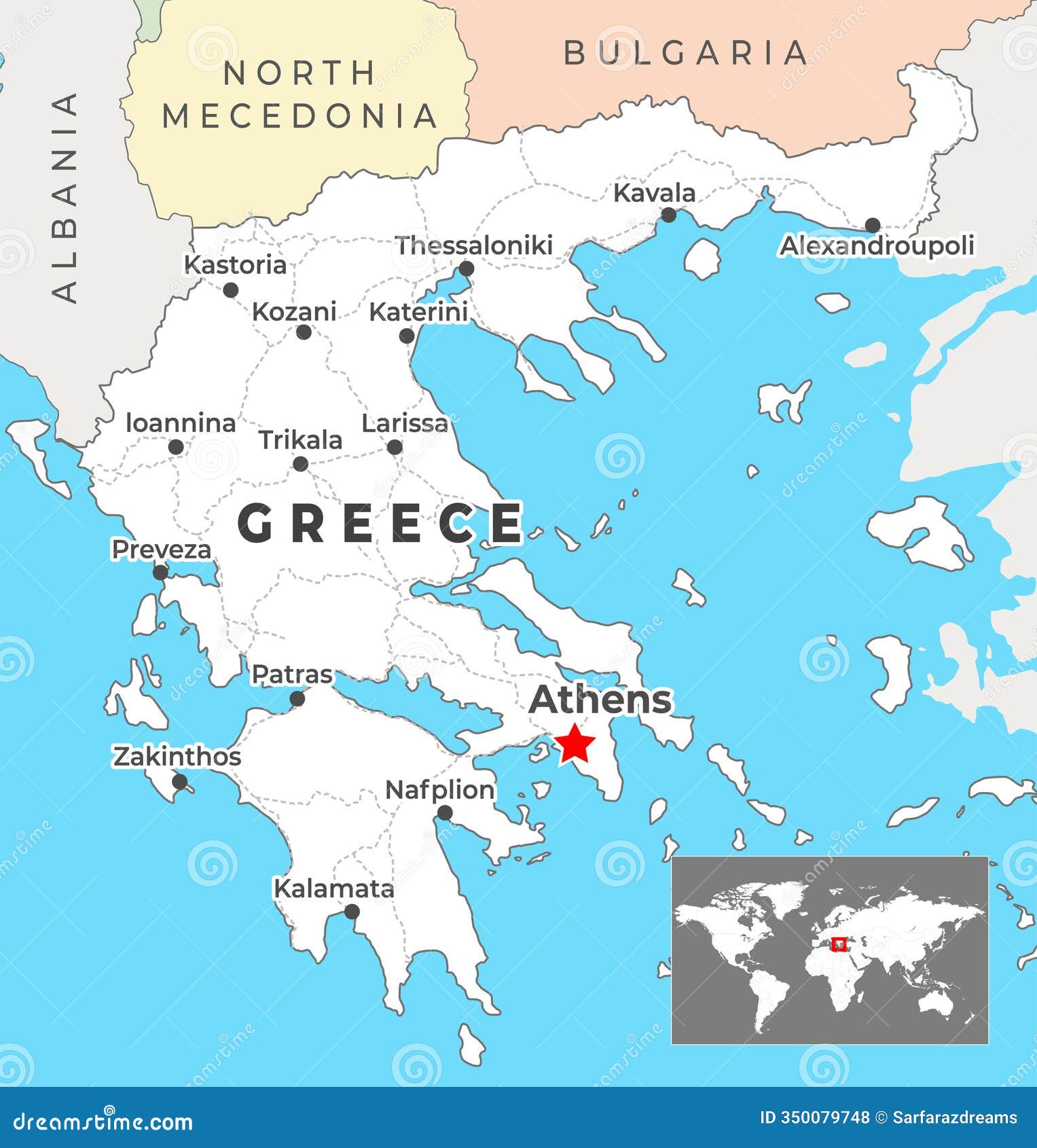 Greece Political Map with Capital Athens, Most Important Cities and ...