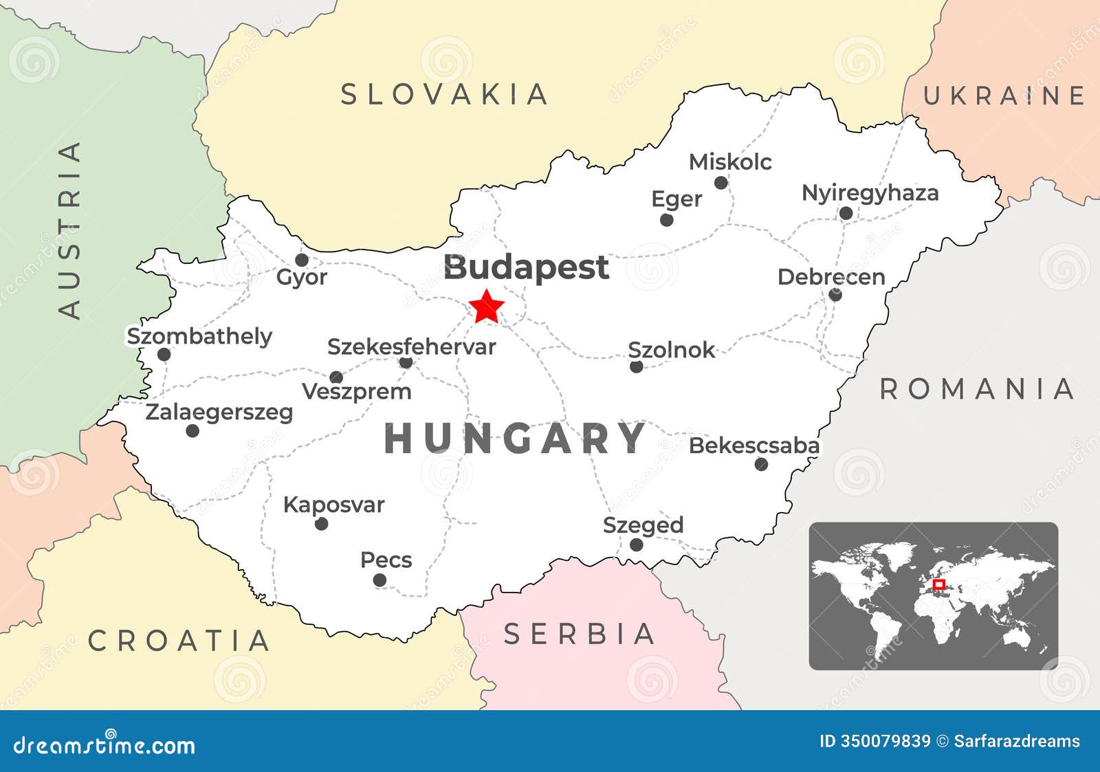 Hungary Political Map with Capital Budapest, Most Important Cities and ...