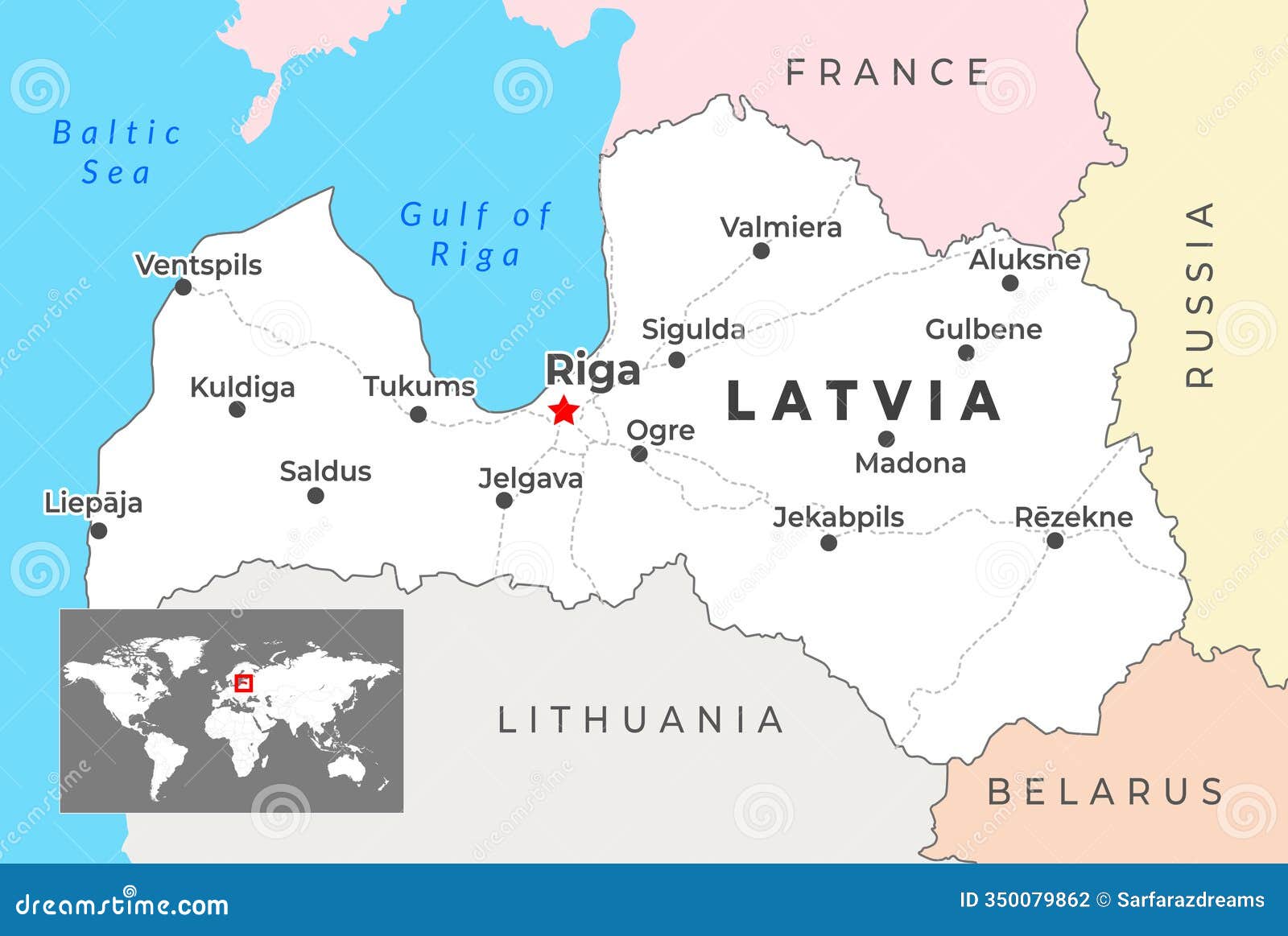 Latvia Political Map with Capital Riga, Most Important Cities and ...