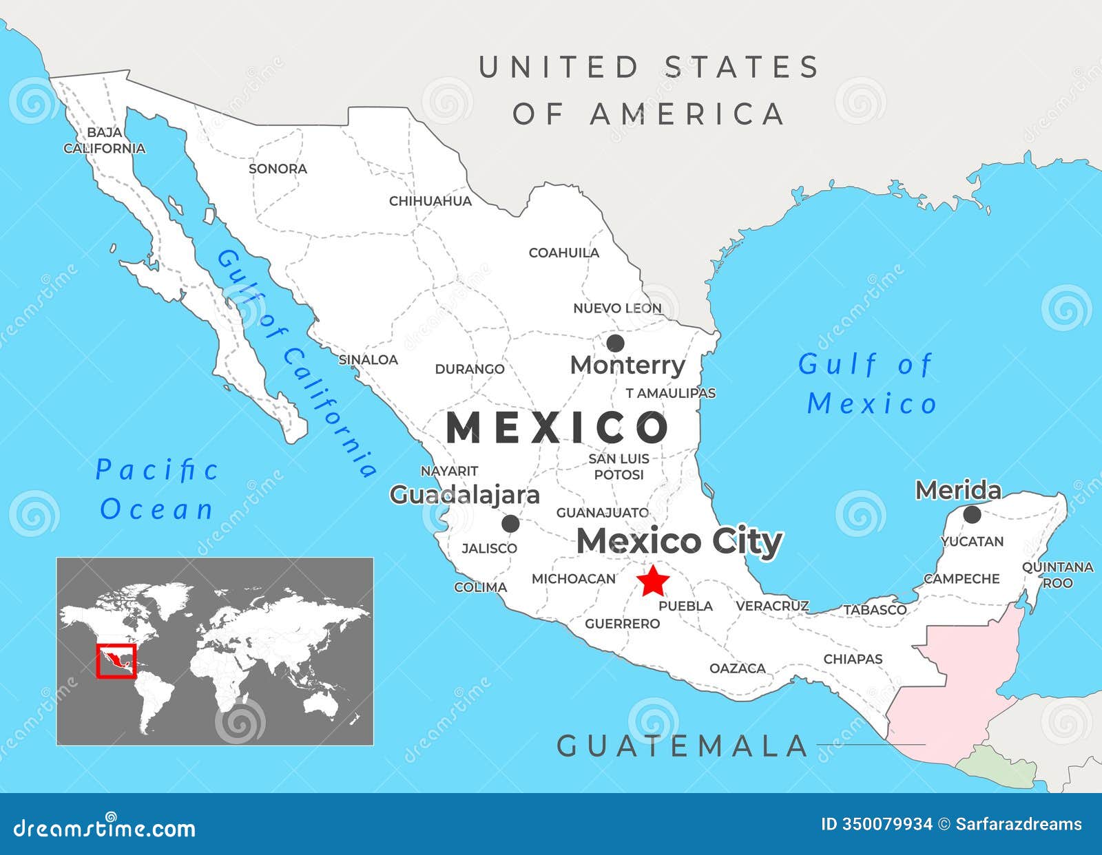 Mexico Political Map with Capital Mexico City, Most Important Cities ...
