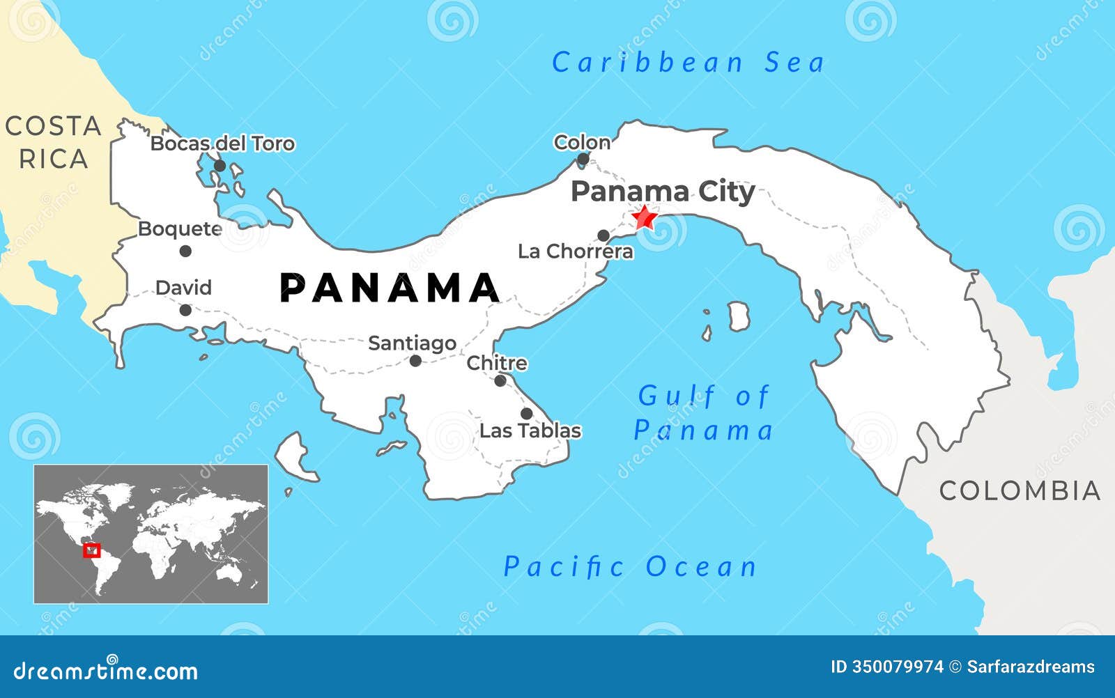 Panama Political Map with Capital Panama City, Most Important Cities ...