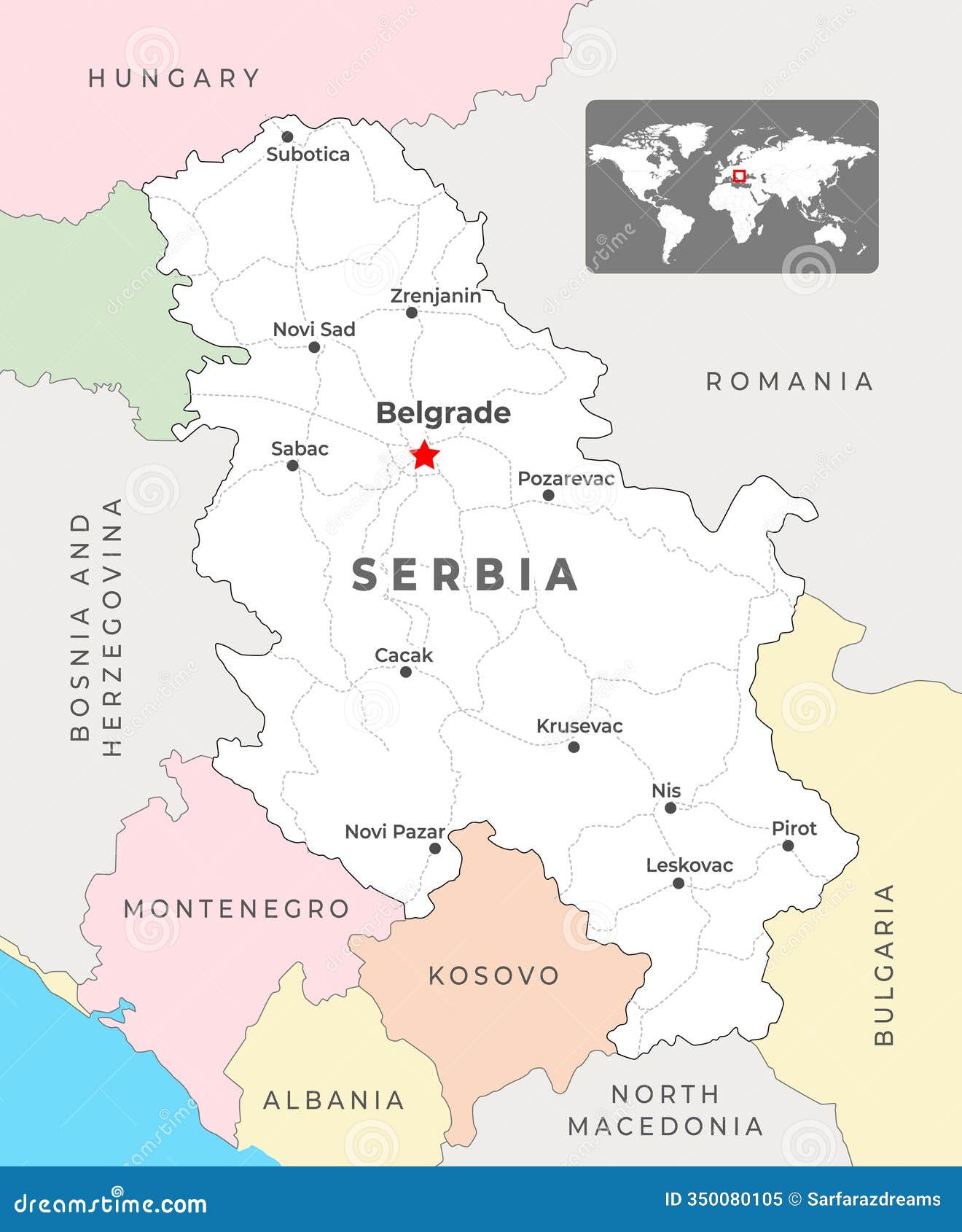 Serbia Political Map with Capital Belgrade, Most Important Cities and ...