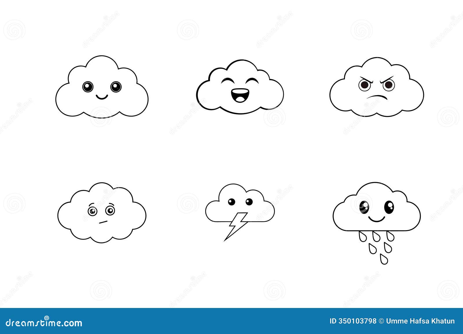 Cute Cloud Line Art Set Vector Illustration Stock Illustration ...