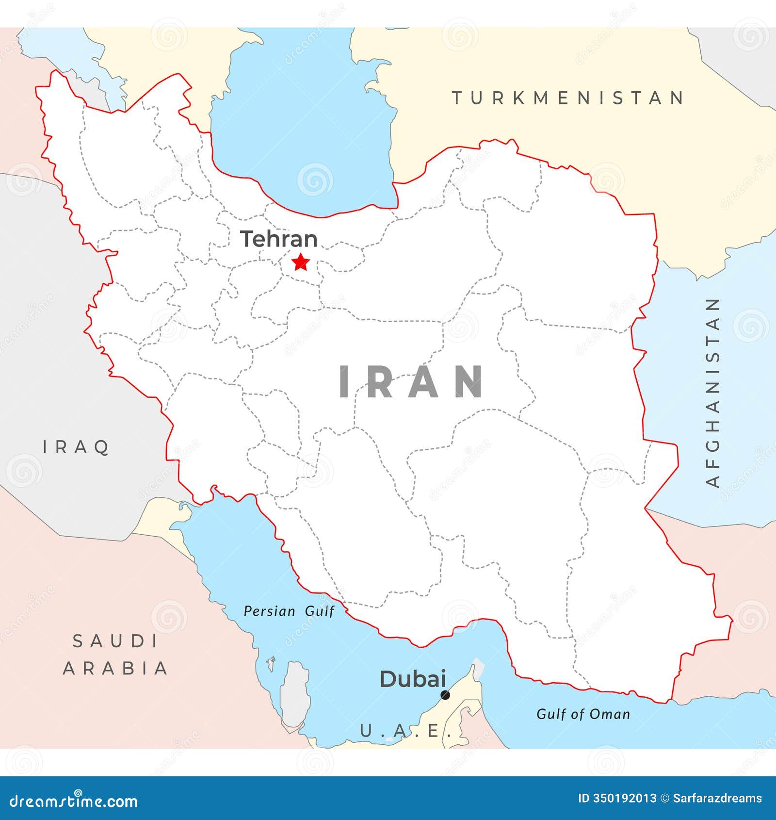 Iran Map, Capital Tehran, with National Borders Stock Illustration ...