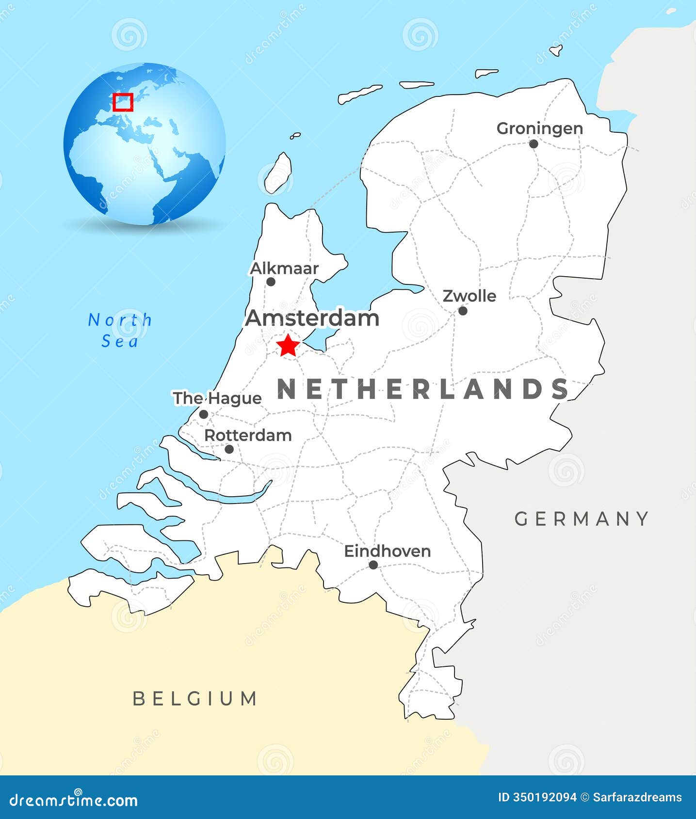 Netherlands Map with Capital Amsterdam, Most Important Cities and ...