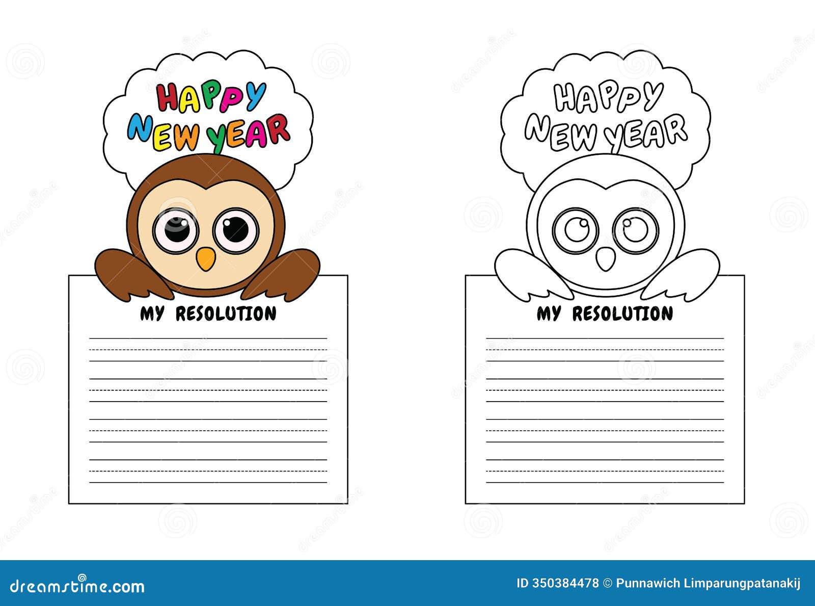 New Year Writing Resolution Craft Activity for Kids Animal Set Owl ...