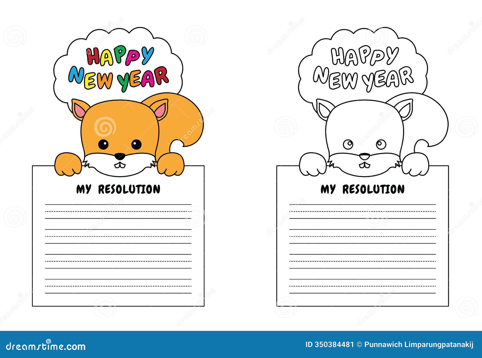 New Year Writing Resolution Craft Activity for Kids Animal Set Chipmunk ...