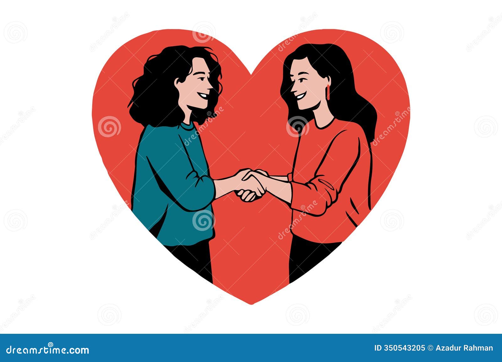 Two Friends Shaking Hands Inside a Love Shape Vector Art Illustration ...