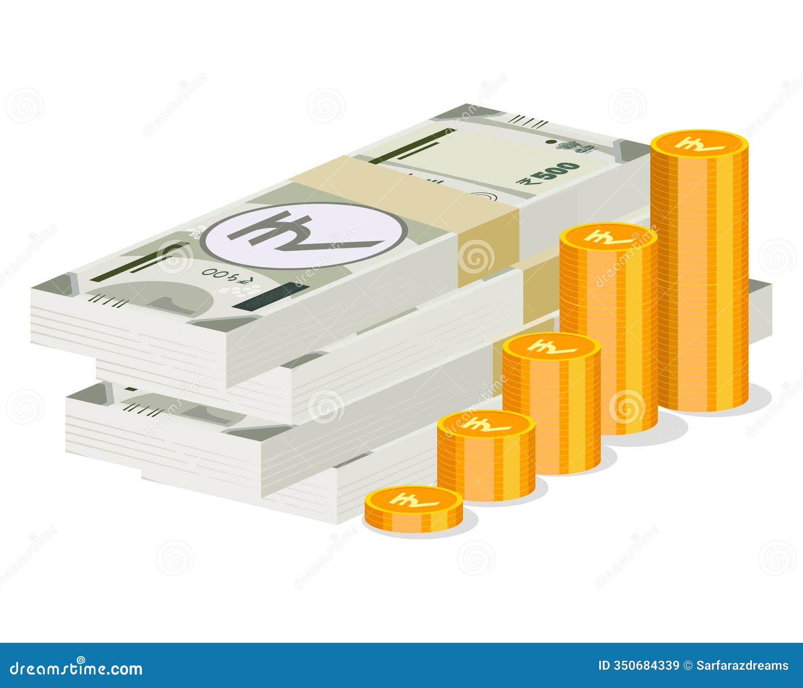 Bundle of Indian 500 Rupee Notes with a Coin, Symbolising Currency and ...