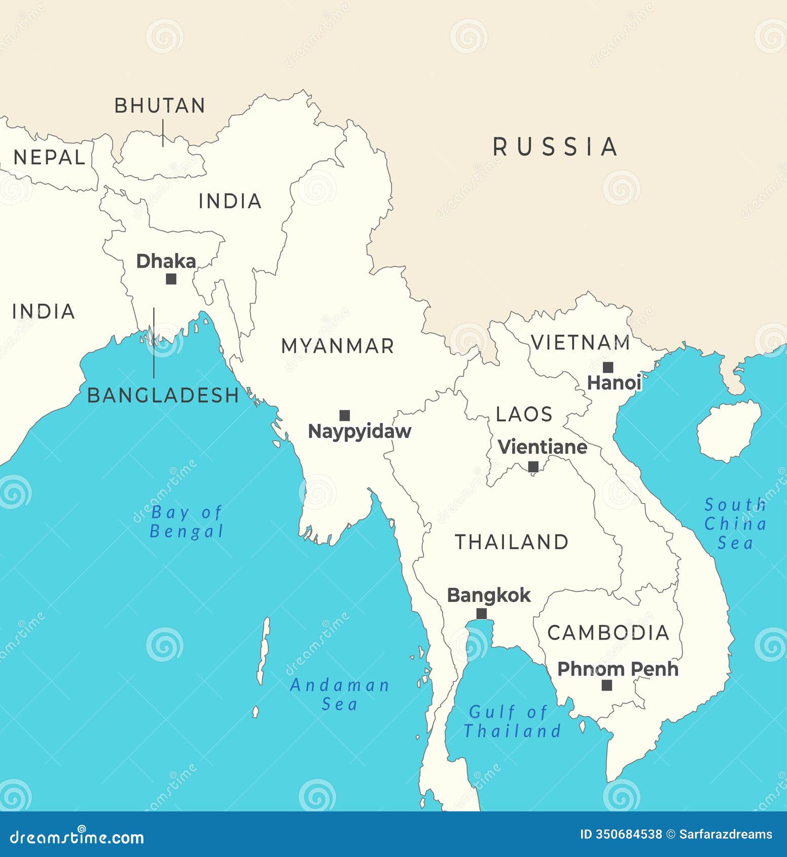 Map of Southeast Asia Featuring Myanmar and Its Surrounding countries ...