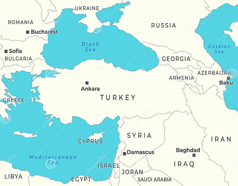 Political Map of Turkey and Syria, Highlighting the Surrounding ...