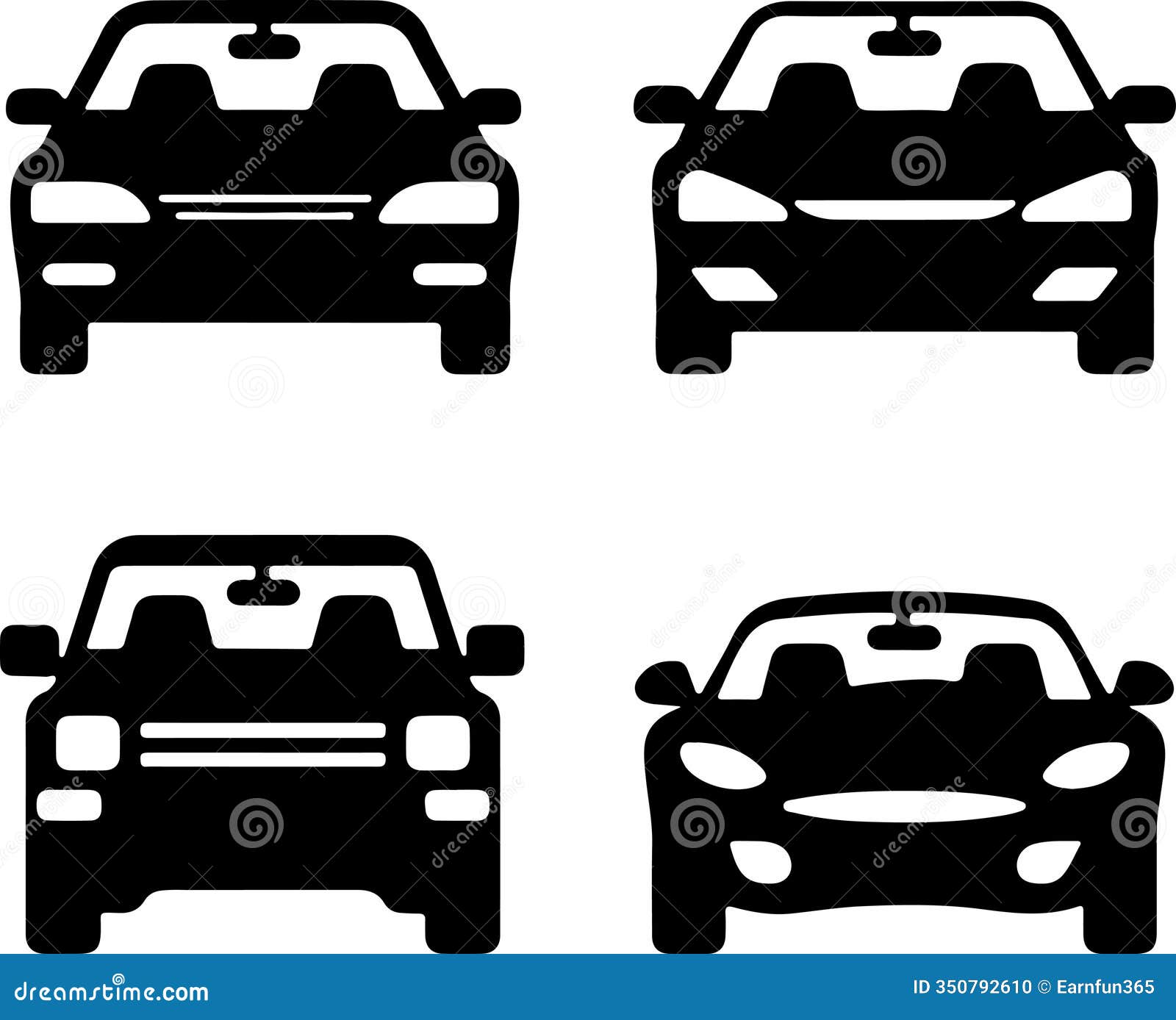 A Vector Silhouette Illustration of Car Front Views. Stock Vector ...