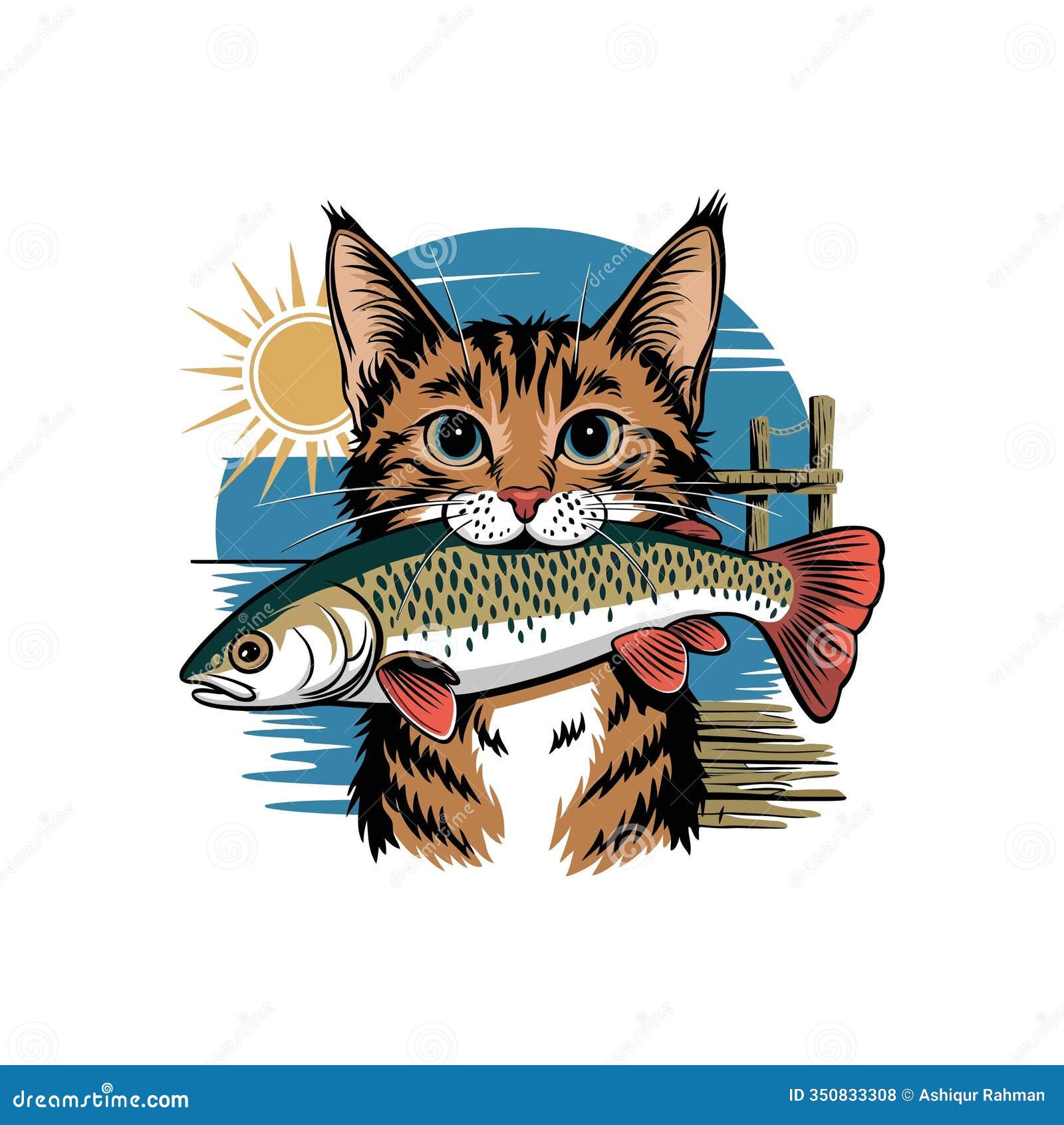Joyful Cats Catching Fish in a Playful Vector Art Style Stock ...