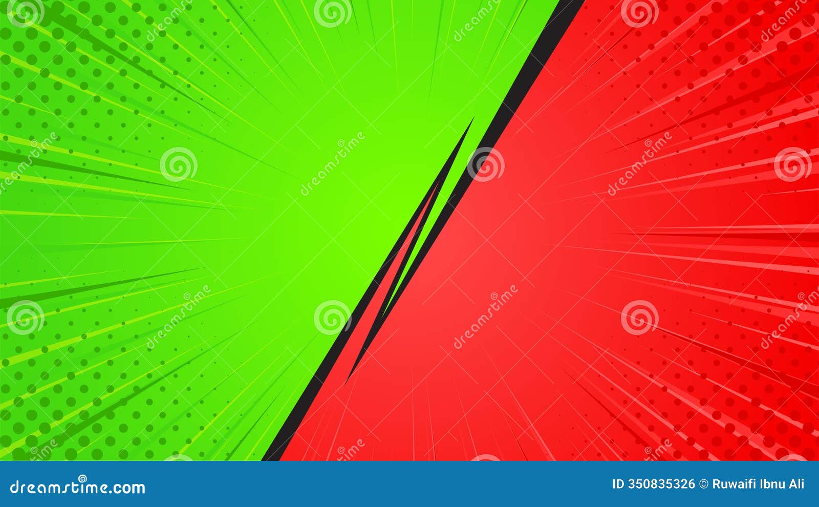 Abstract Green and Red Comic Cartoon Background. Pop Art Comic Sunburst ...