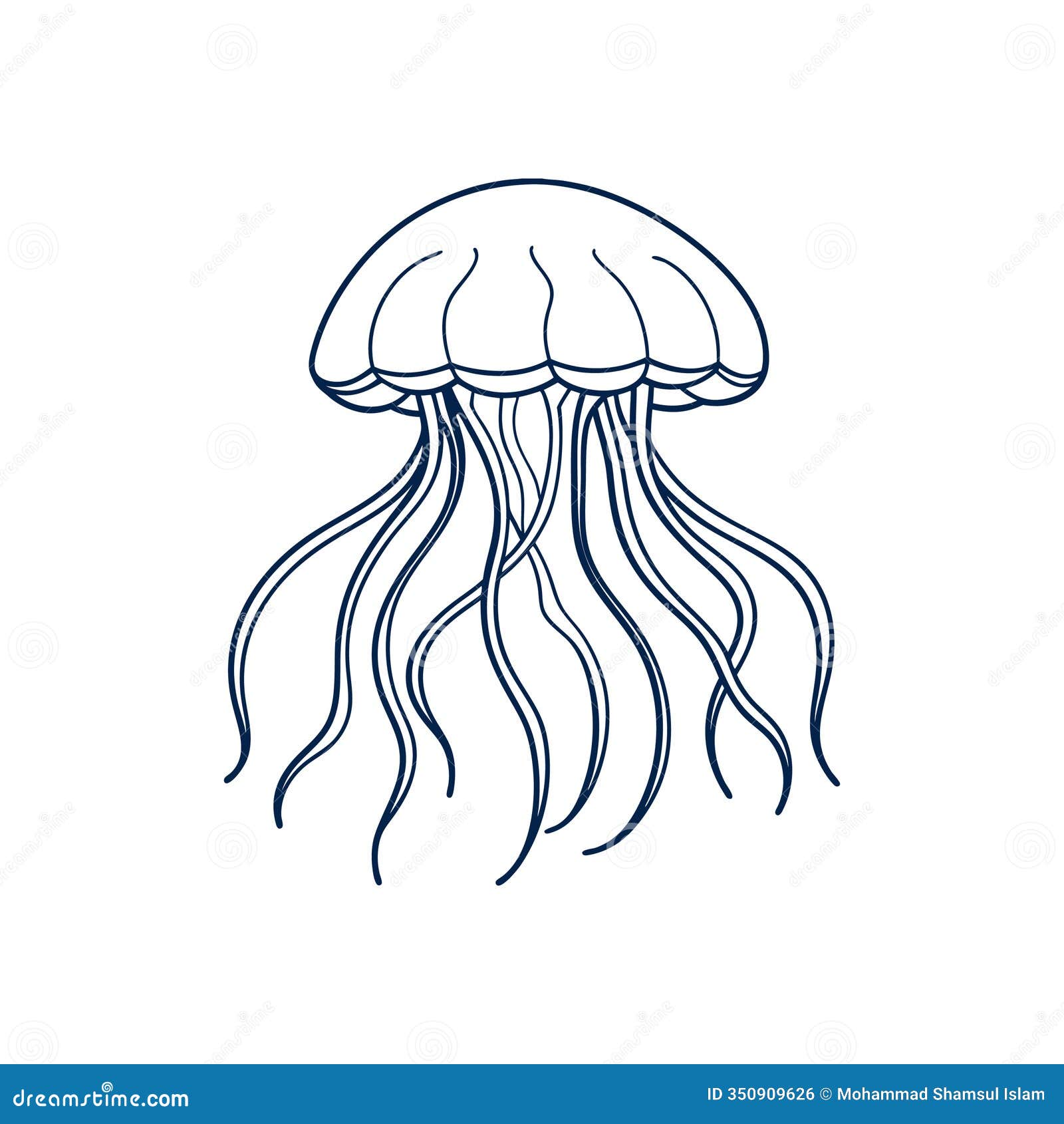 Elegant Underwater Jellyfish Line Art Stock Vector - Illustration of ...