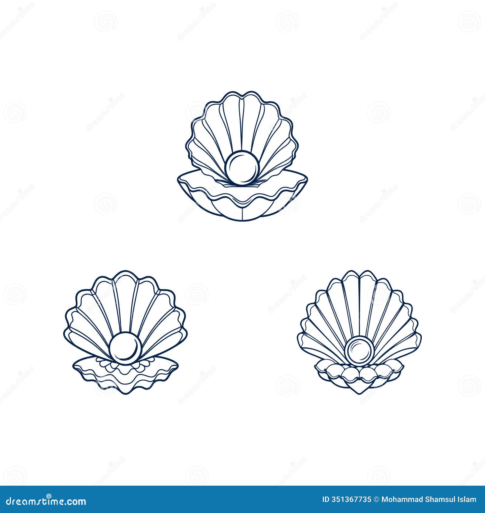 Minimalist Pearl and Shell Line Art Stock Illustration - Illustration ...