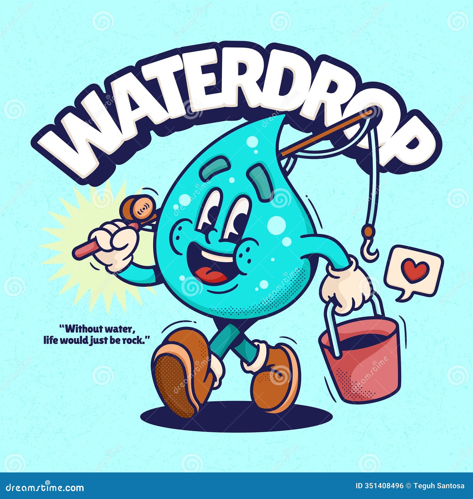 Water Drop Cute Trendy Retro Cartoon Vector Hand Drawn Stock ...