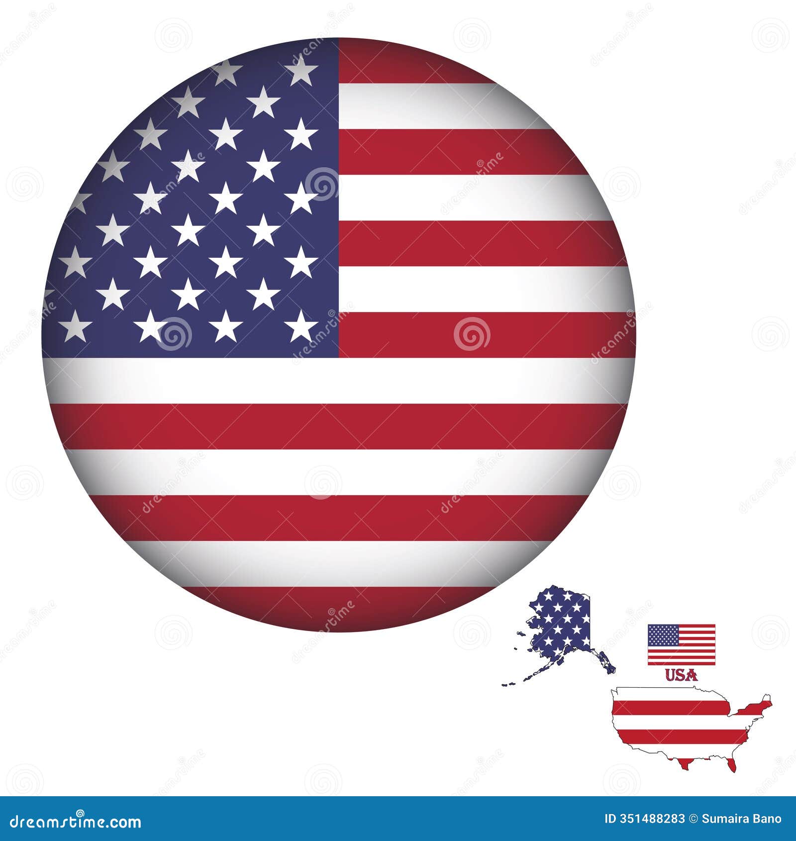 USA Flag Round Shape stock vector. Illustration of sticker - 351488283