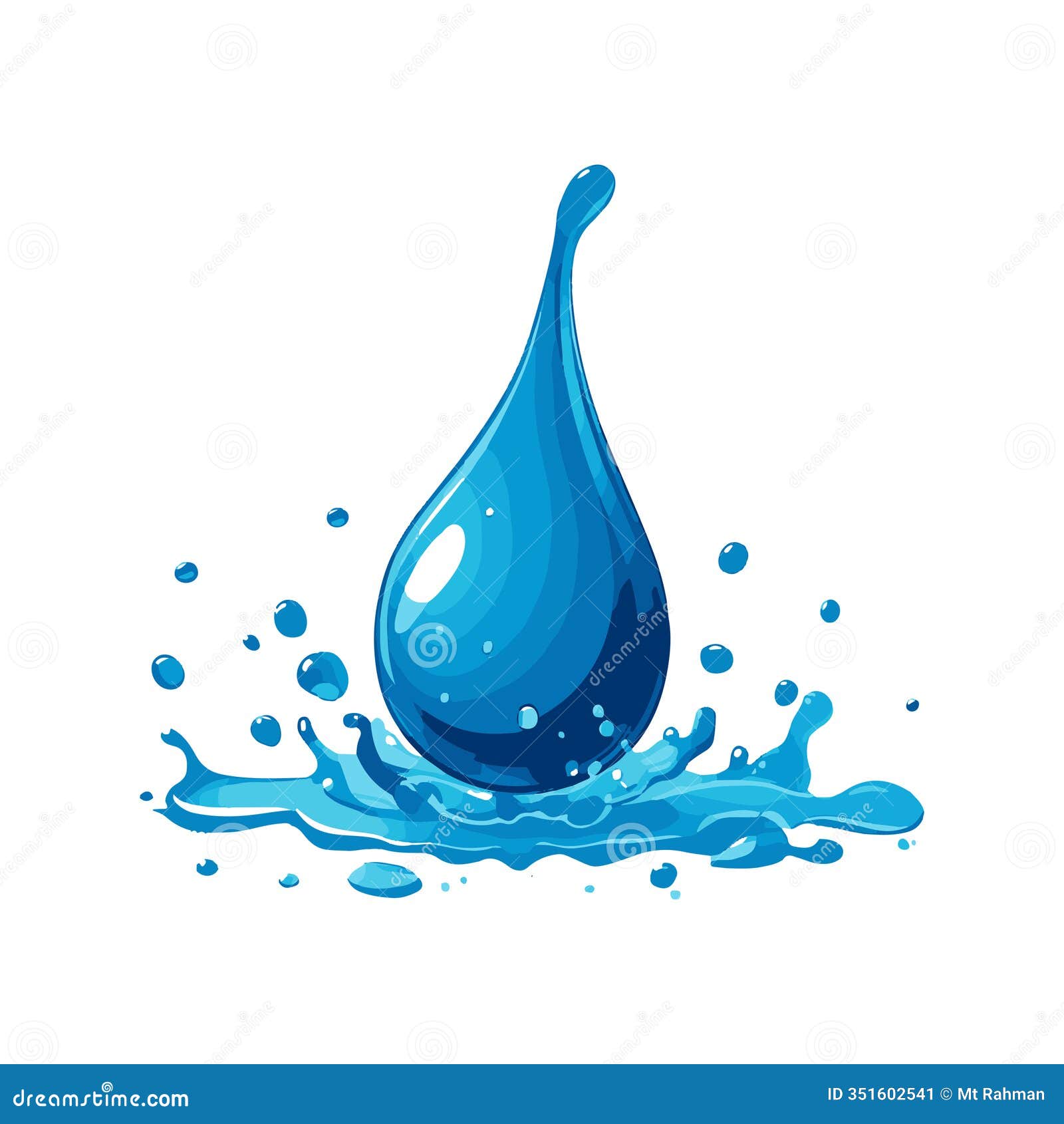 Cartoon Blue Water Drops Vector on White Background. Kids Book Cartoon ...