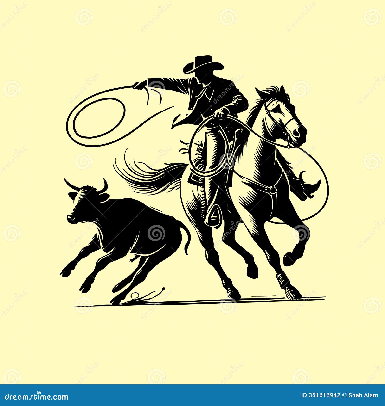 Vector cowboy calf roping stock illustration. Illustration of chasing ...
