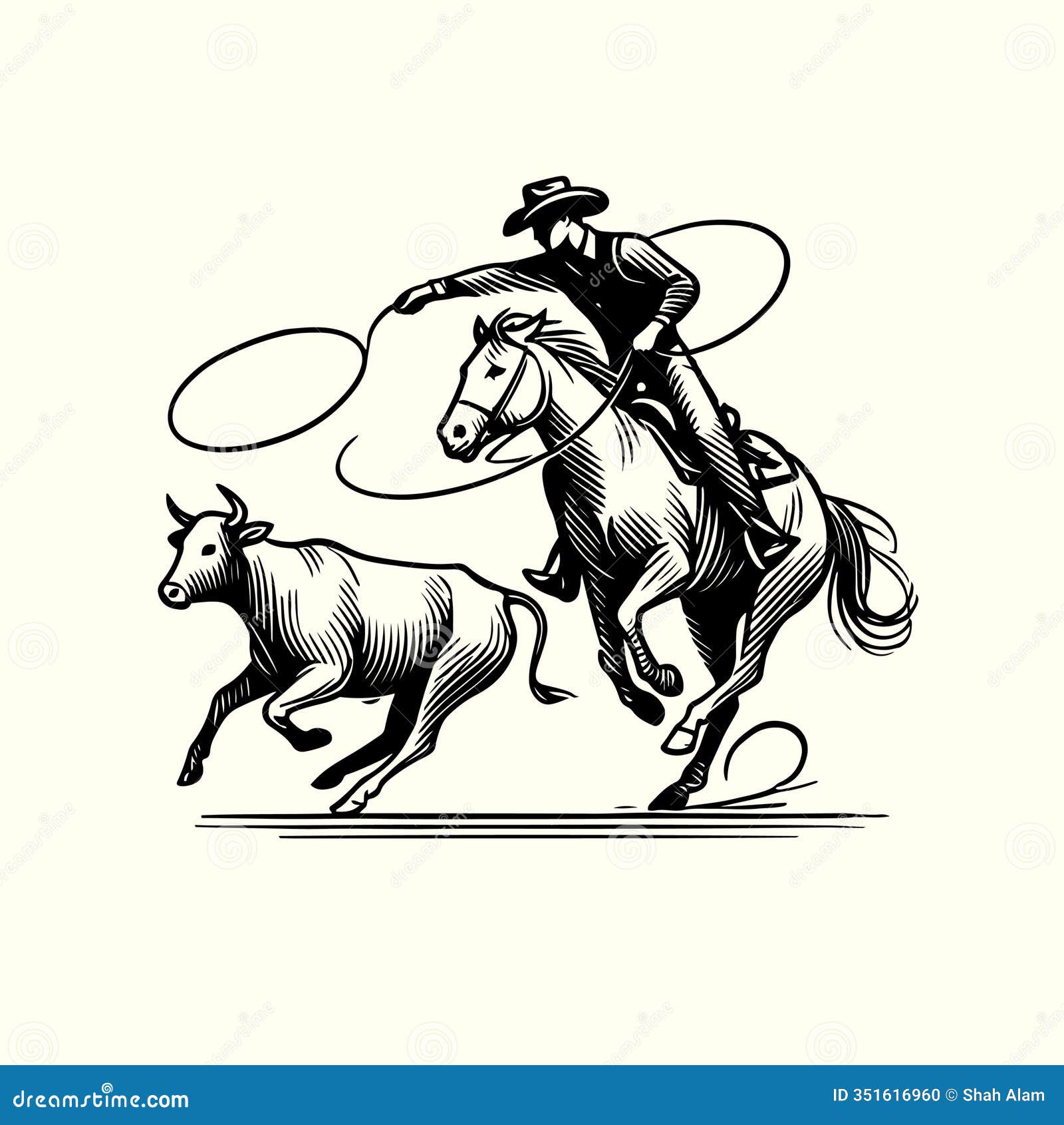 Vector cowboy calf roping stock illustration. Illustration of running ...