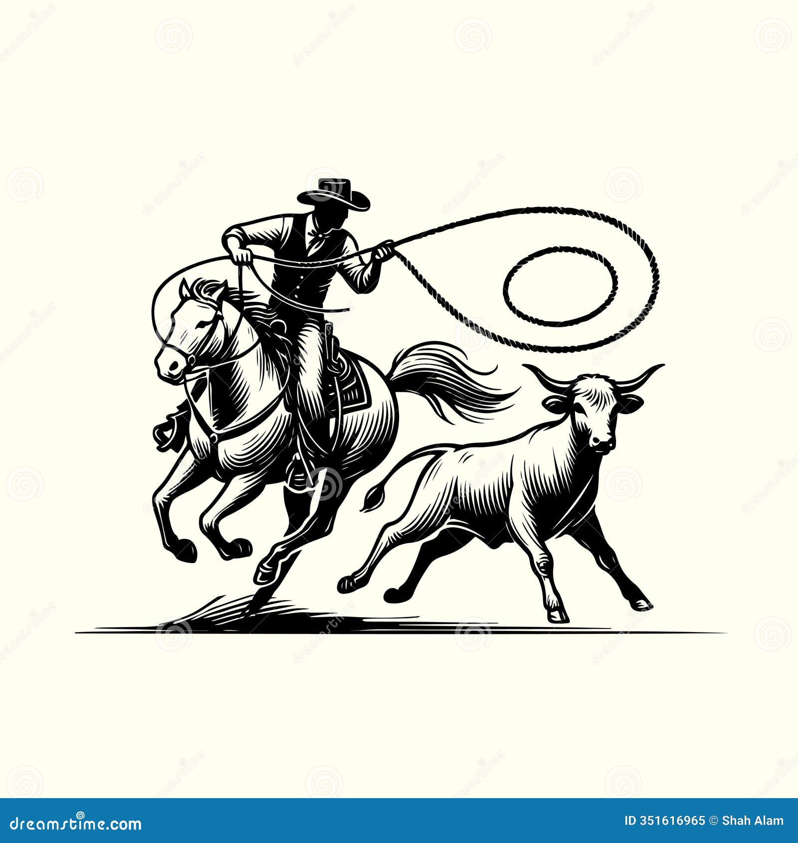 Vector cowboy calf roping stock illustration. Illustration of ...