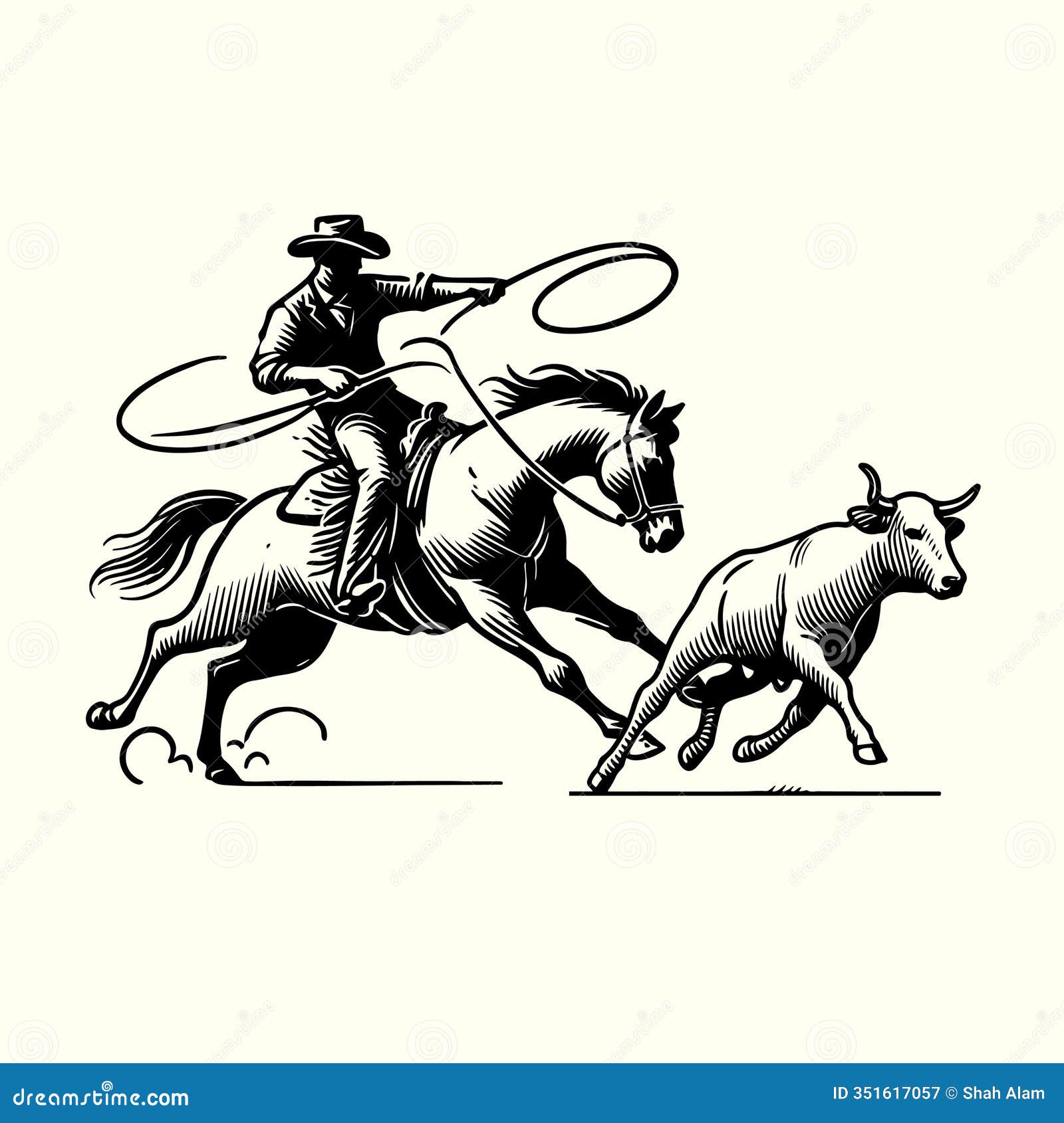 Vector cowboy calf roping stock illustration. Illustration of clothing ...