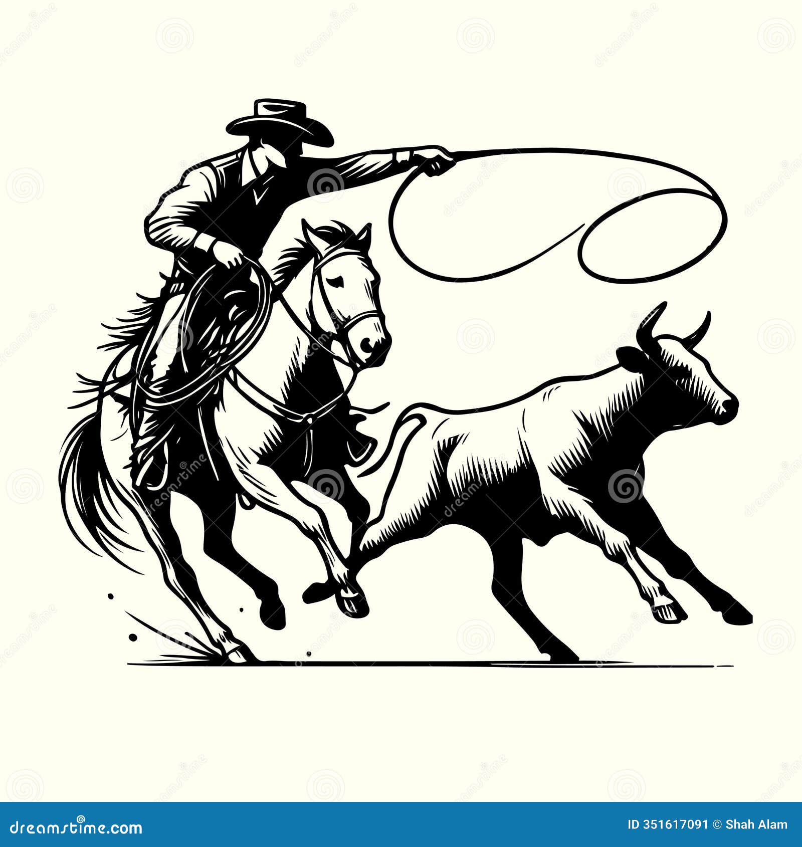 Vector cowboy calf roping stock illustration. Illustration of ...