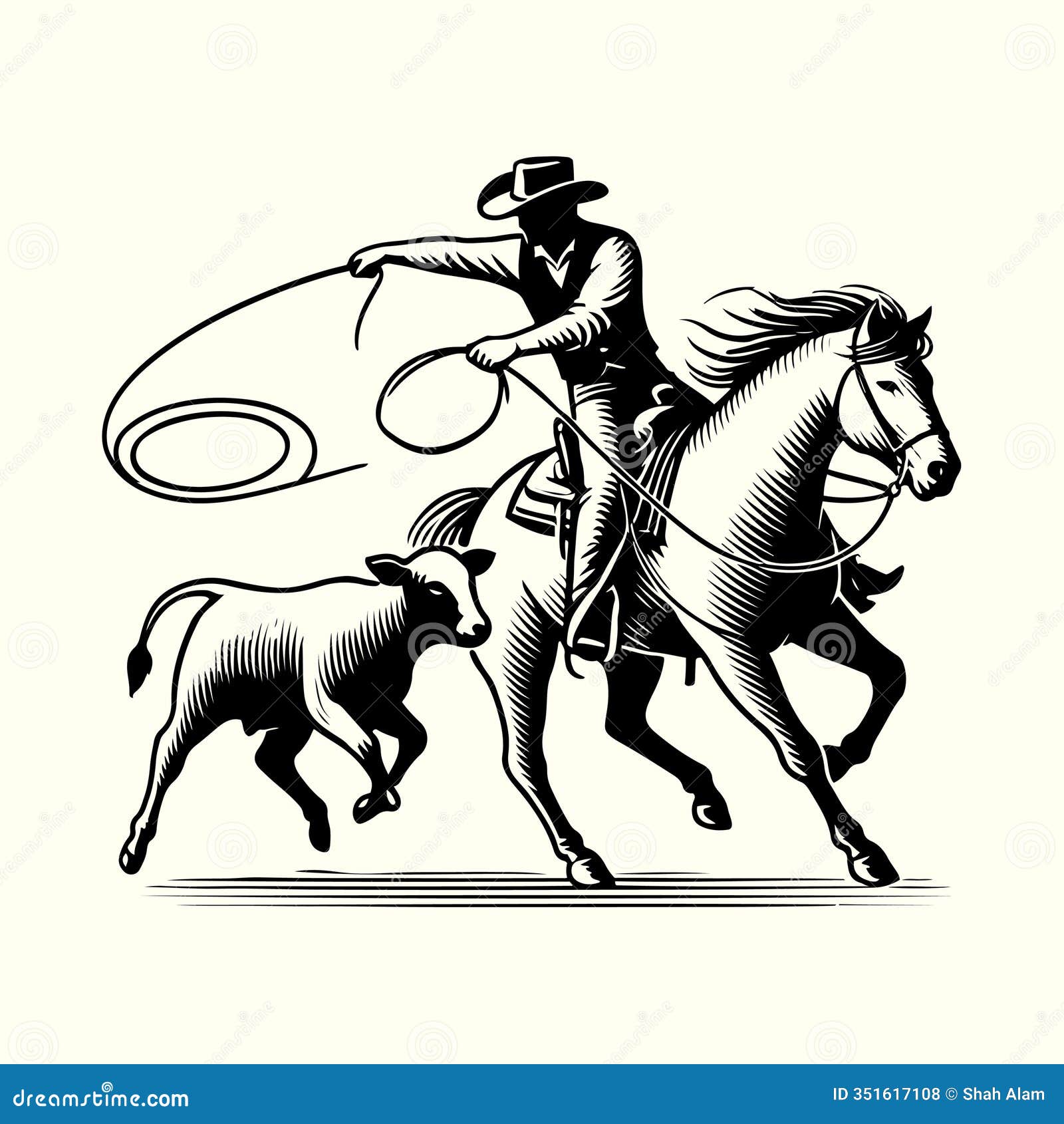 Vector cowboy calf roping stock vector. Illustration of diagram - 351617108
