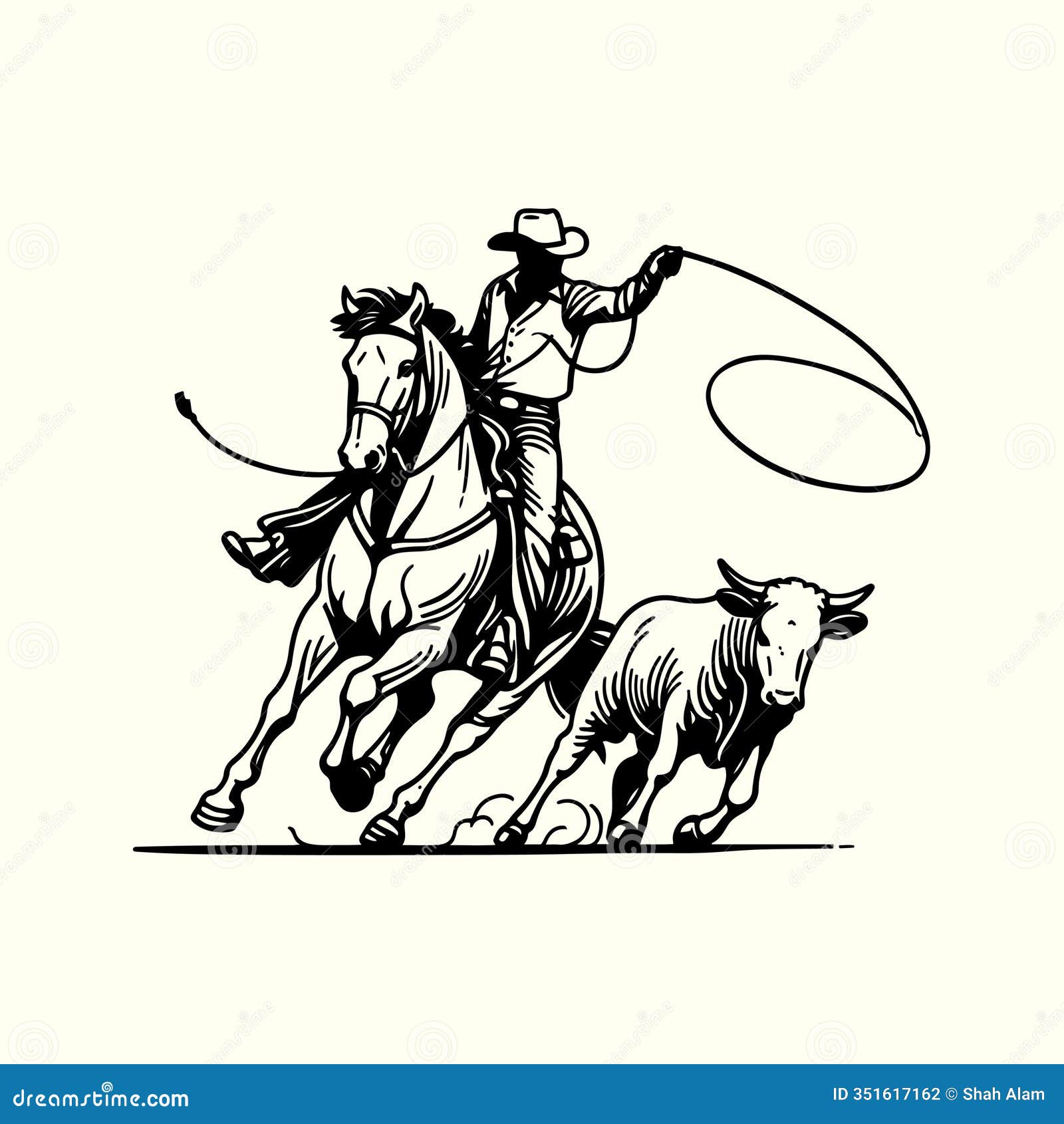 Vector cowboy calf roping stock illustration. Illustration of horseshoe ...
