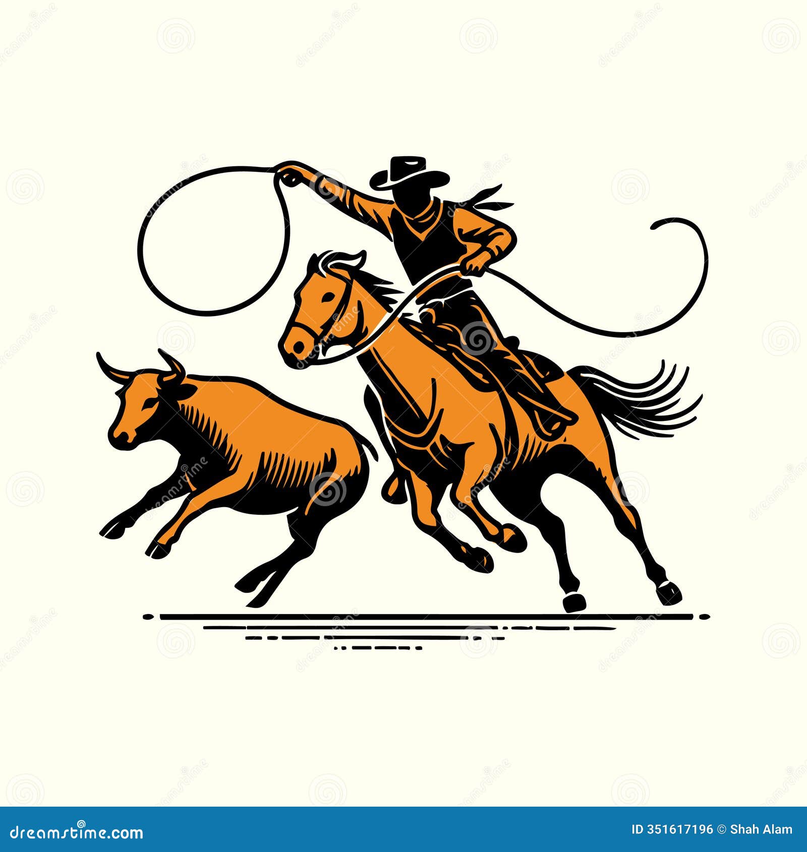 Vector cowboy calf roping stock illustration. Illustration of chasing ...