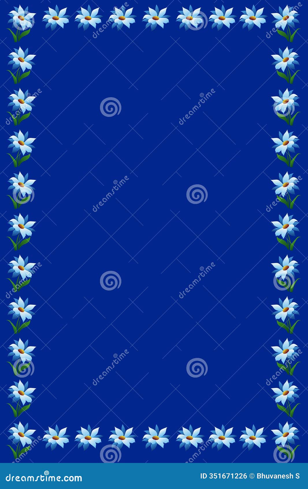Border Design Concept of Beautiful Blue Flowers Isolated on Dark Blue ...