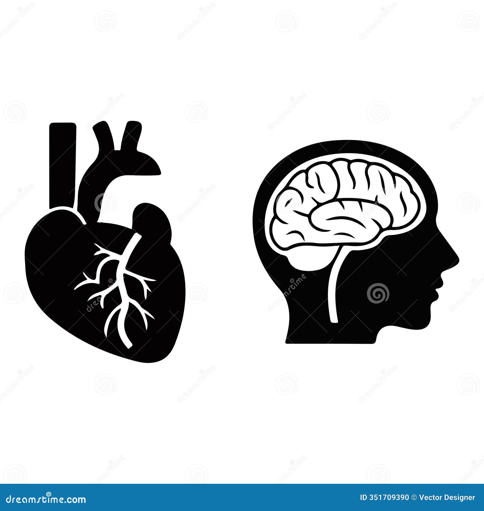 Human Heart and Brain Icon. Simple Illustration of Human Heart and ...