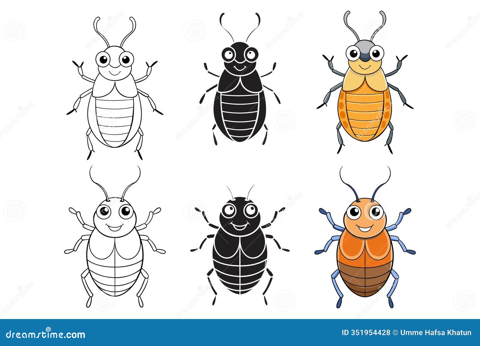 Beetle with Cute Face Vector Illustration Set Stock Vector ...