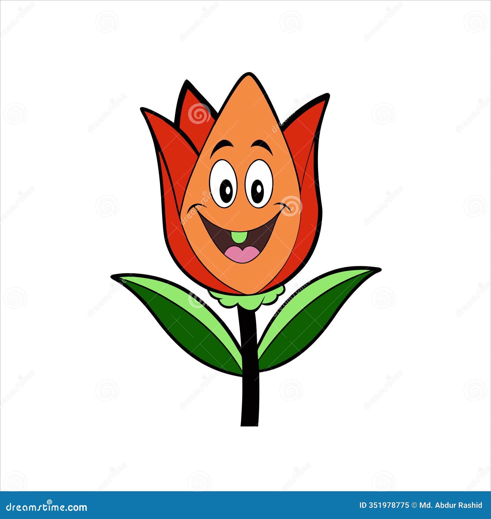 Smiling Tulip Cartoon Vector Illustration on White Stock Illustration ...