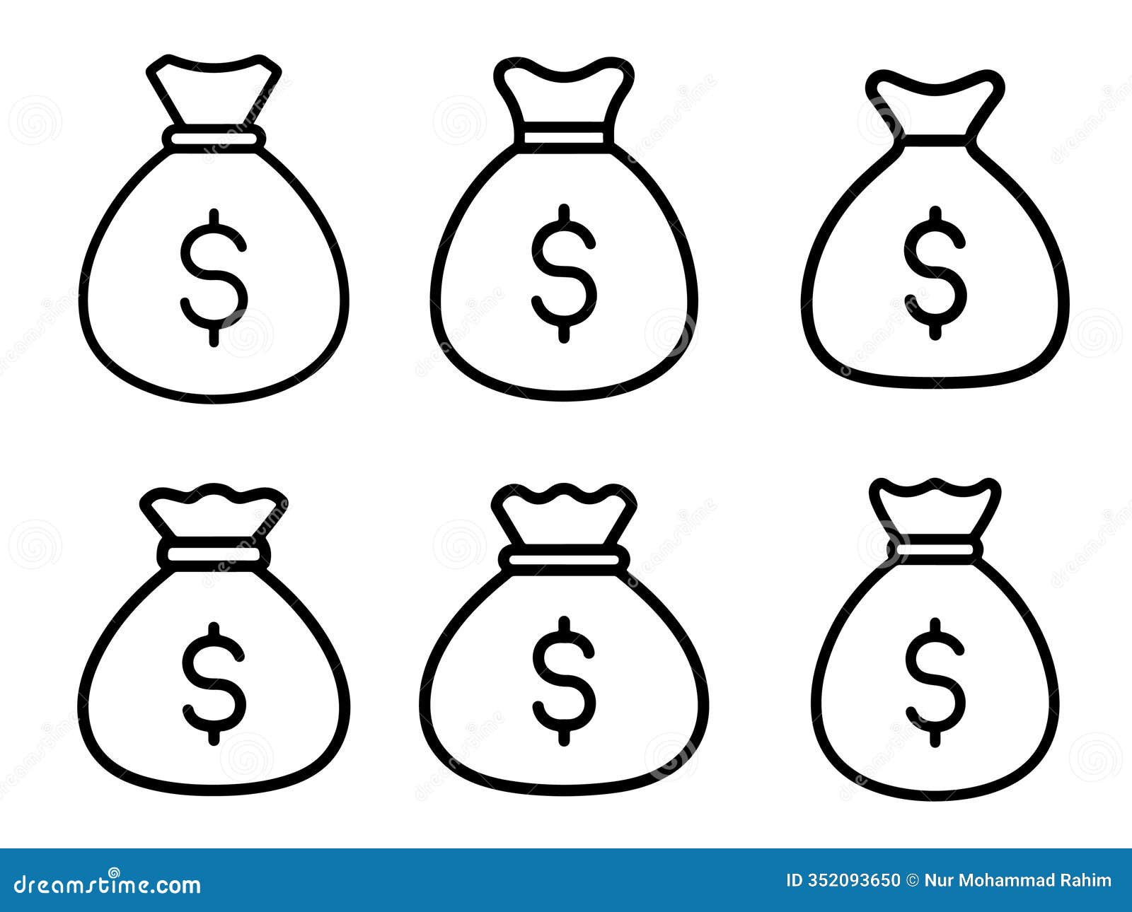 Dollar Money Bag Outline Icon Set Vector Stock Illustration ...