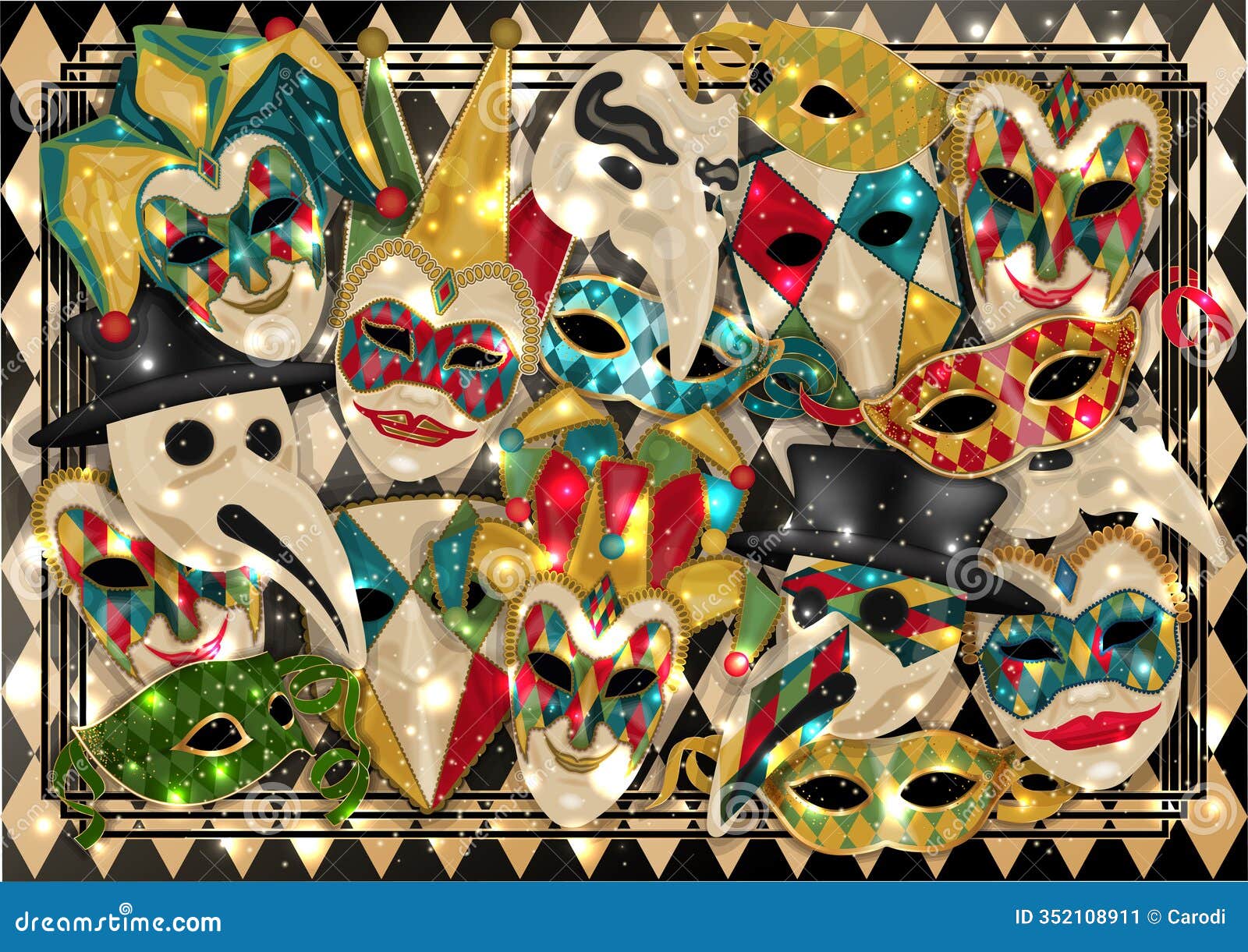 Vip Carnival Mask Card in Art Deco Style, Vector Stock Illustration ...