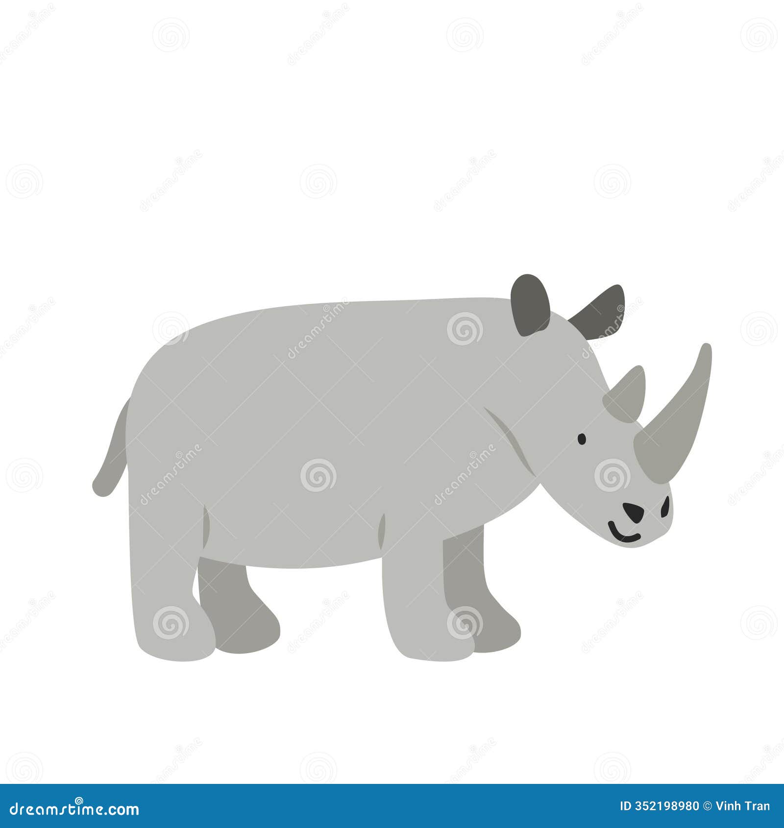 Cute White Rhinoceros Cartoon Clipart. Rhino Vector Illustration in Flat Style Stock Vector ...